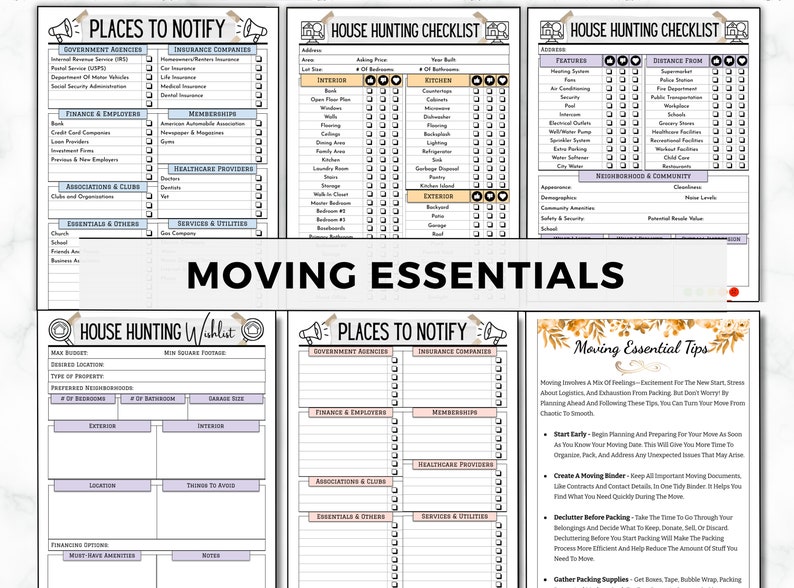 Moving Checklist, Moving Planner, Relocation Planner, Moving Labels ...
