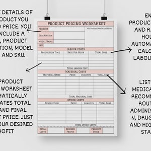 Product Pricing Sheet, Printable & Editable Pricing Worksheet, Pricing ...