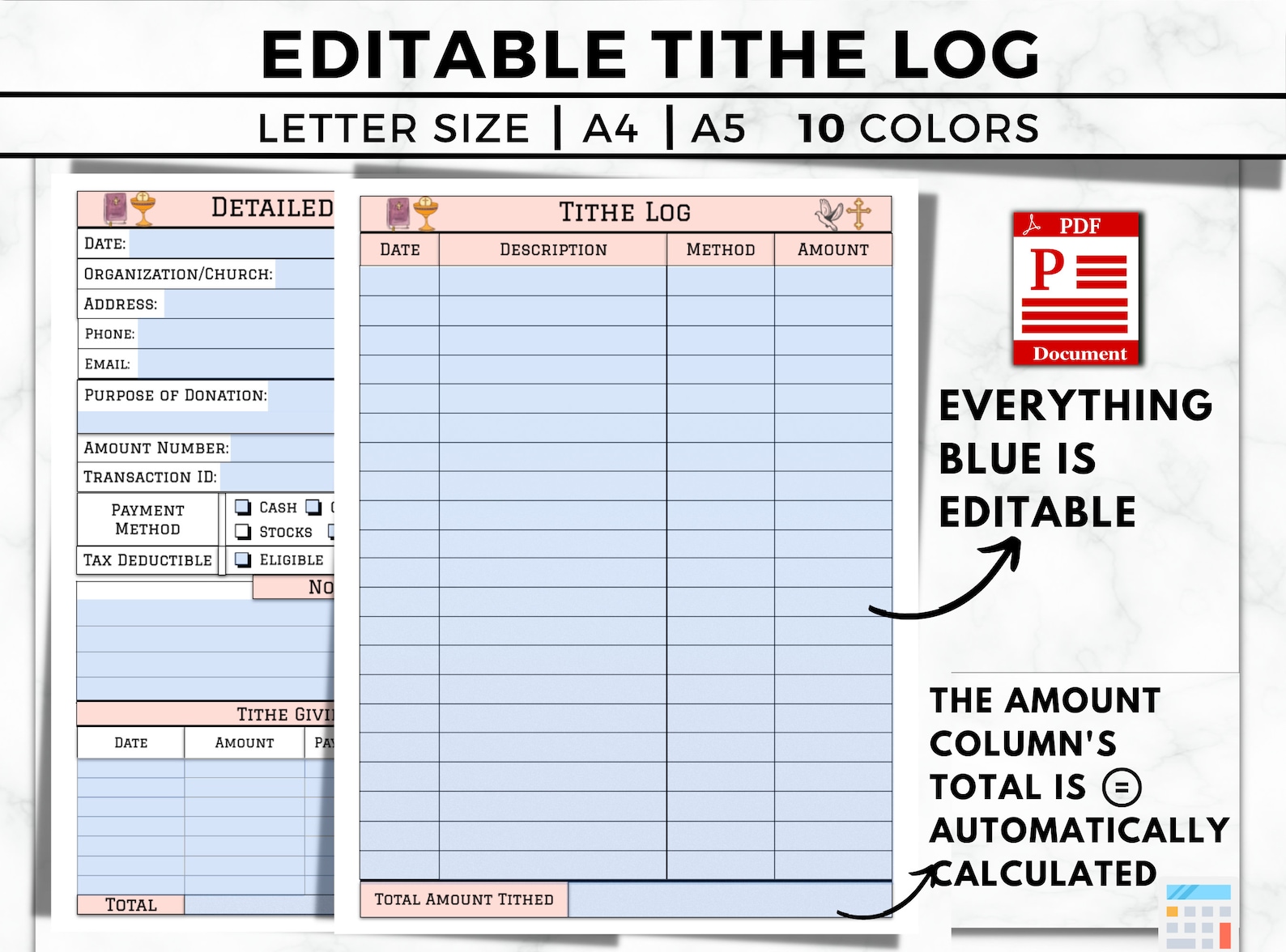 Tithe and Offering Tracker Church Giving Printable Tithing - Etsy
