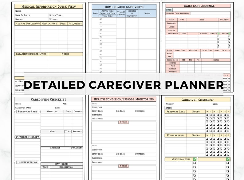 Caregiver Planner Printable, Home Health Care Form, Caregiver Daily Log ...