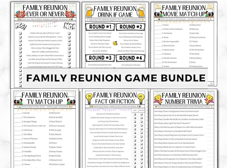 Family Reunion Games Bundle, 80 Family Reunion Activities, Family ...