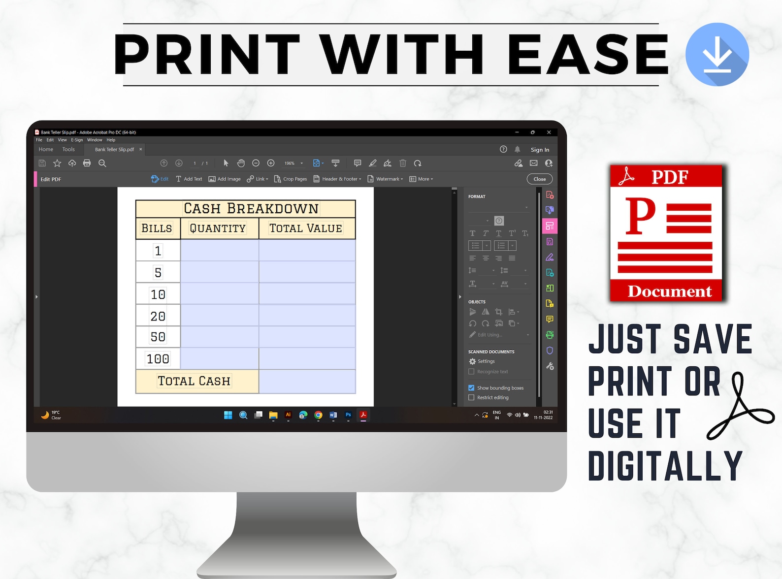 Printable Cash Breakdown Slips, Bank Teller Forms (digital Download) - Etsy