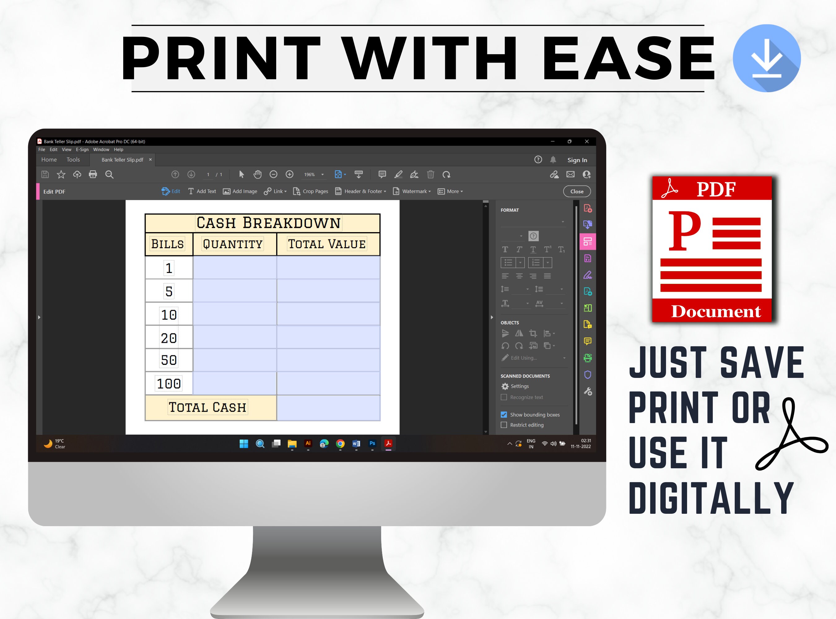 Cash Breakdown Slips Printable Bank Teller Slips Cash - Etsy