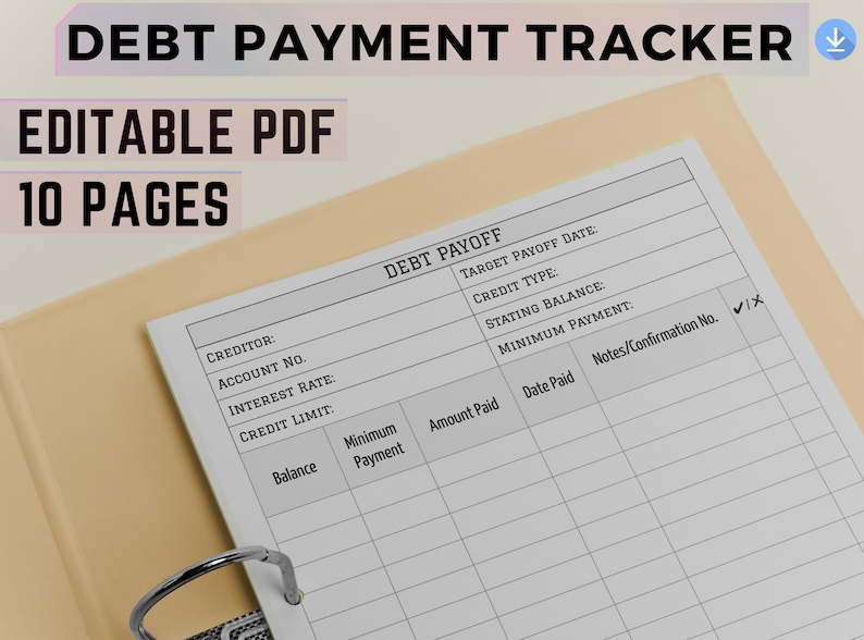 Debt Payment Tracker Printable Editable Debt Payoff Log - Etsy