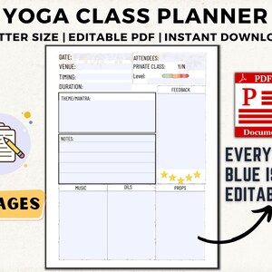 Yoga Teacher Class Planner Printable Bundle, Fillable Yoga Sequencing Planner, Yoga Class ...