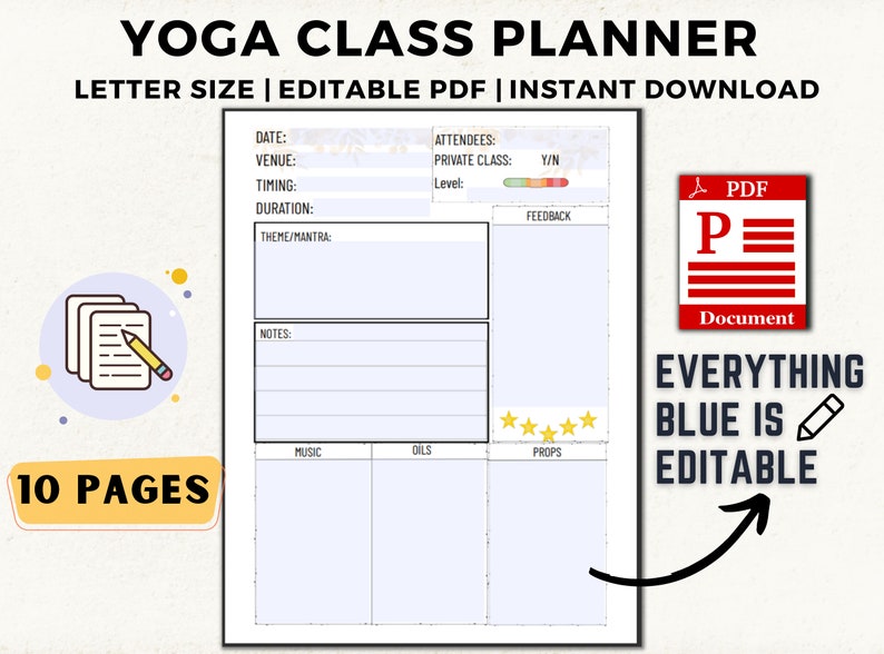 Yoga Teacher Class Planner Printable Bundle Fillable Yoga - Etsy