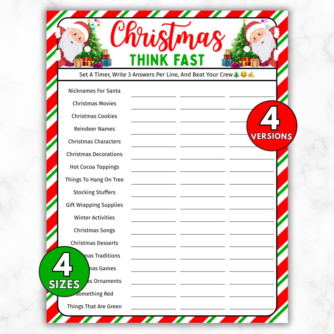 Juego de Navidad "Piensa Rápido", Juego de Navidad Imprimible, Juegos ...