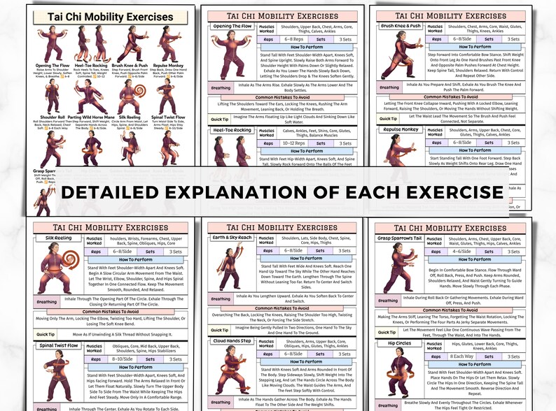 Tai Chi Mobility Exercises Printable, Mobility Workout for Seniors, Tai ...