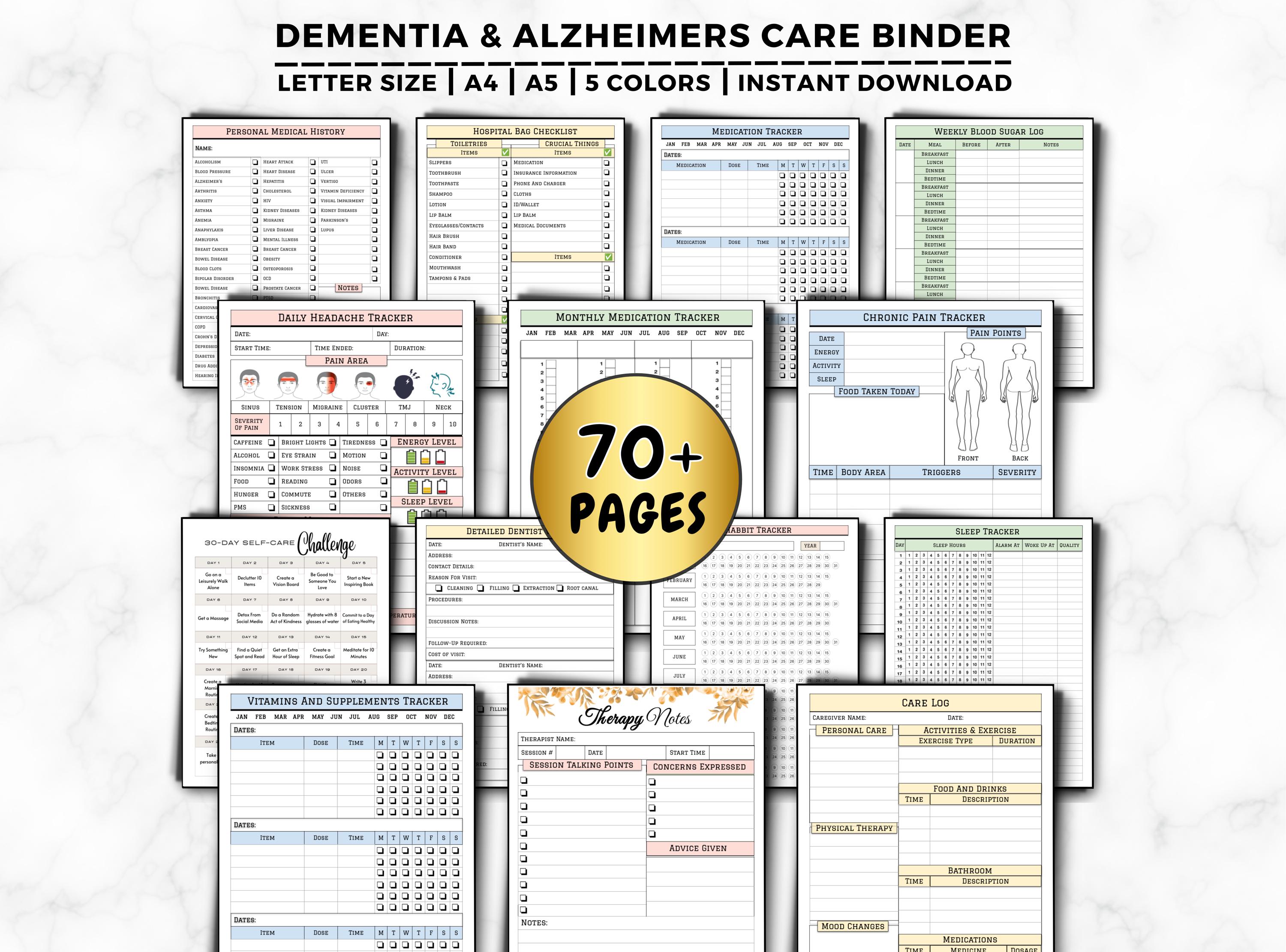 Dementia Care Planner, Printable Alzheimer's Caregiver Binder, Elderly ...