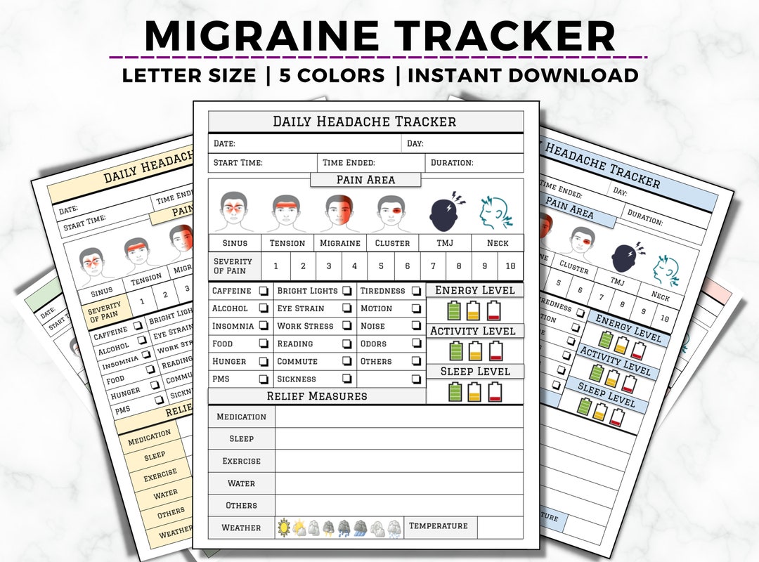 Migraine Headache Tracker Printable, Symptoms & Relief Journal (PDF) - Etsy