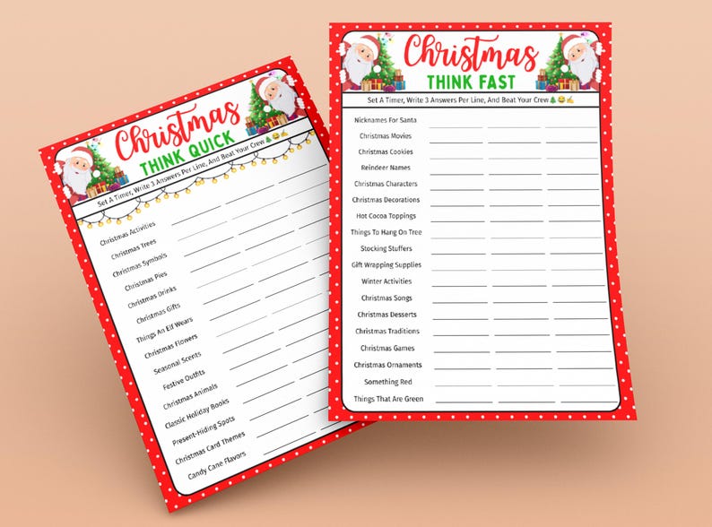 Christmas Think Quick Game, Think Quick, Printable Christmas Game ...
