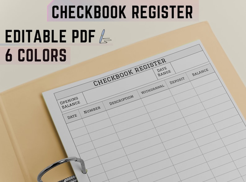 Checkbook Register Printable. Editable Bank Transaction - Etsy