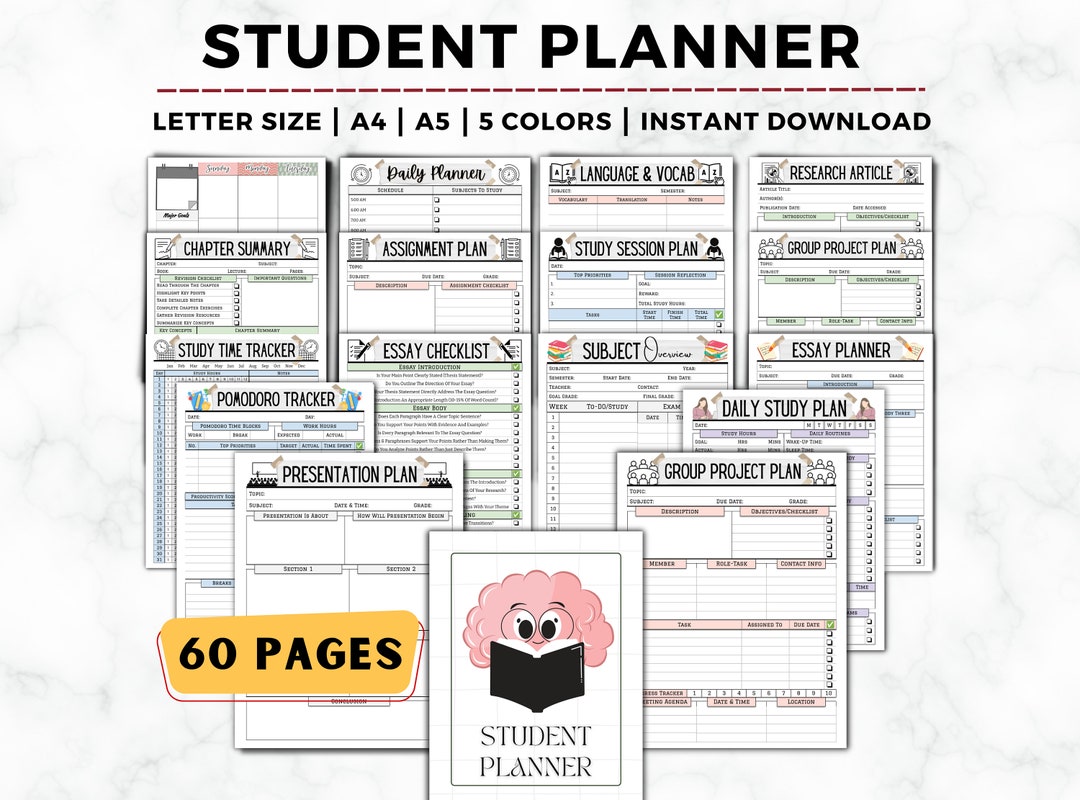 Student Planner Printable, Study Planner Bundle, Academic Planner, ADHD ...