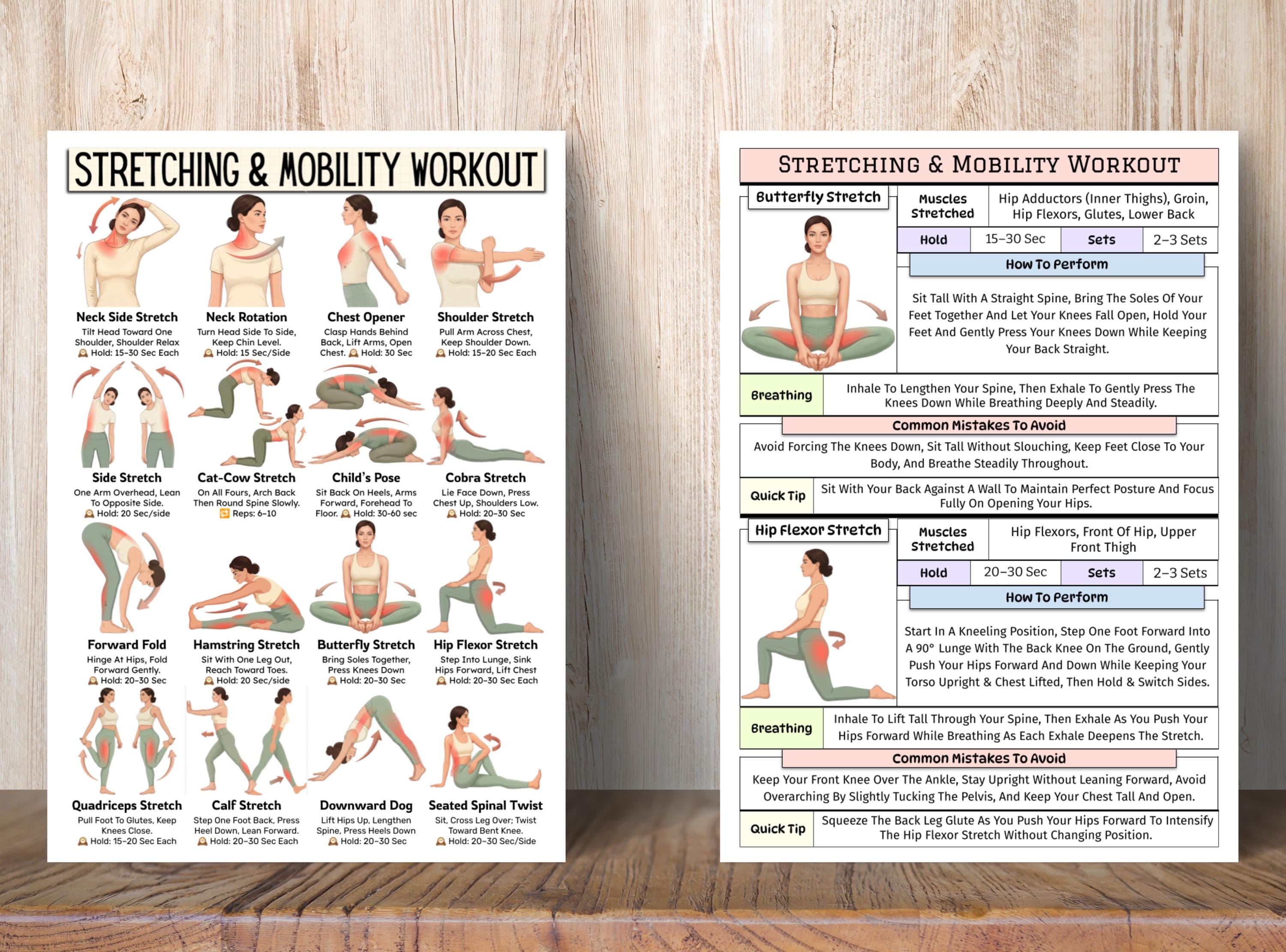 Full Body Stretching Exercises Poster, Mobility Workout Guide, Daily ...