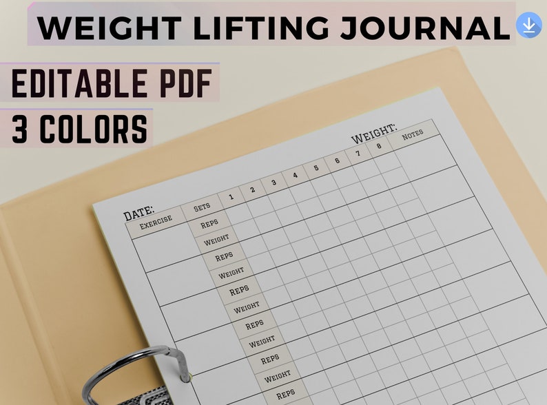 Weight Lifting Journal, Fitness Planner (printable & Editable PDF) - Etsy