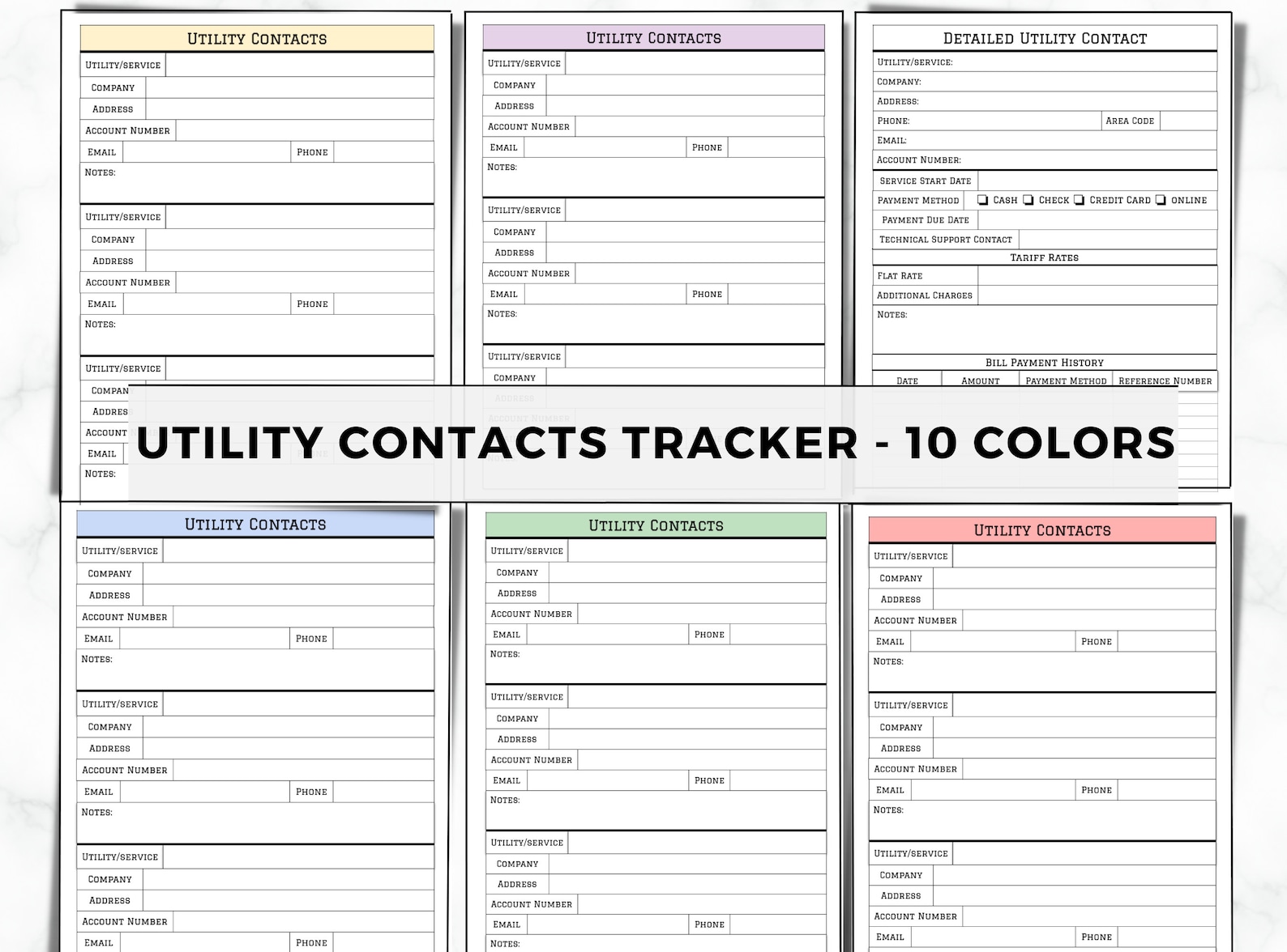 Printable Utility Contacts, Utility Service Address Book, Utility ...