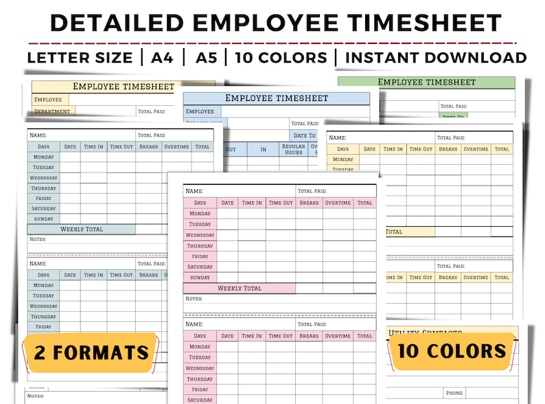 Employee Time Sheet. Editable Timesheet Form. Printable - Etsy