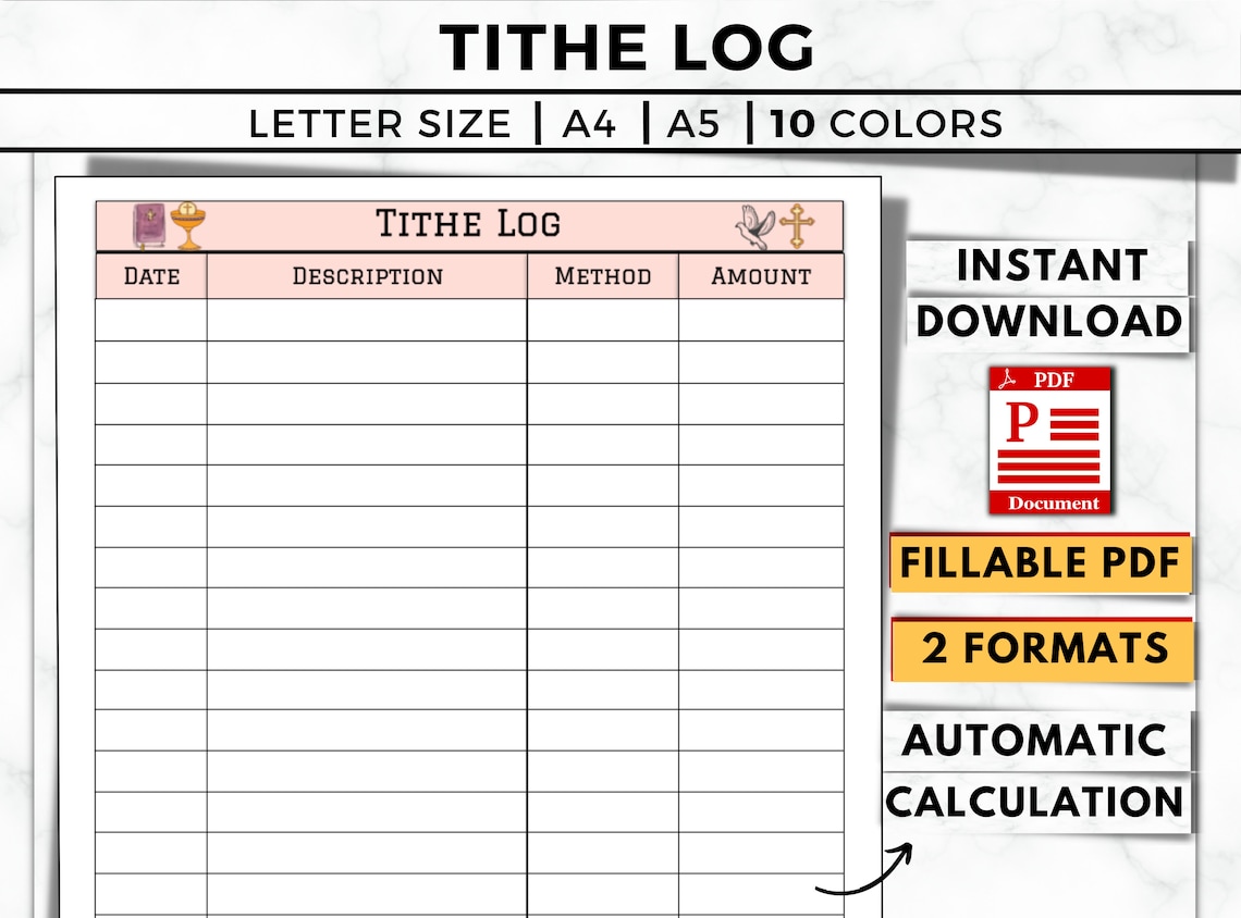 Tithe and Offering Tracker Church Giving Printable Tithing - Etsy