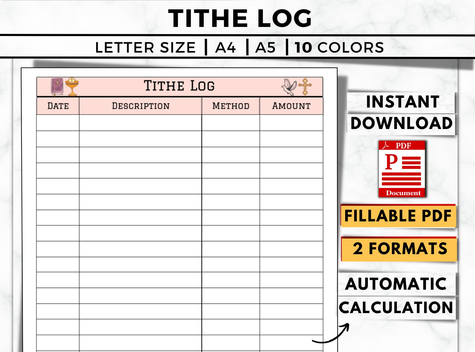 Tithe and Offering Tracker Church Giving Printable Tithing - Etsy