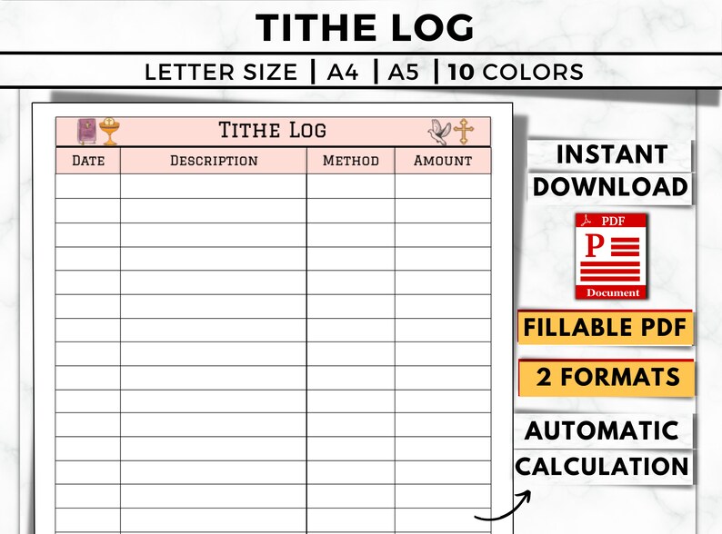 Church Tithe Tracker, Donation Record, Printable & Fillable PDF - Etsy