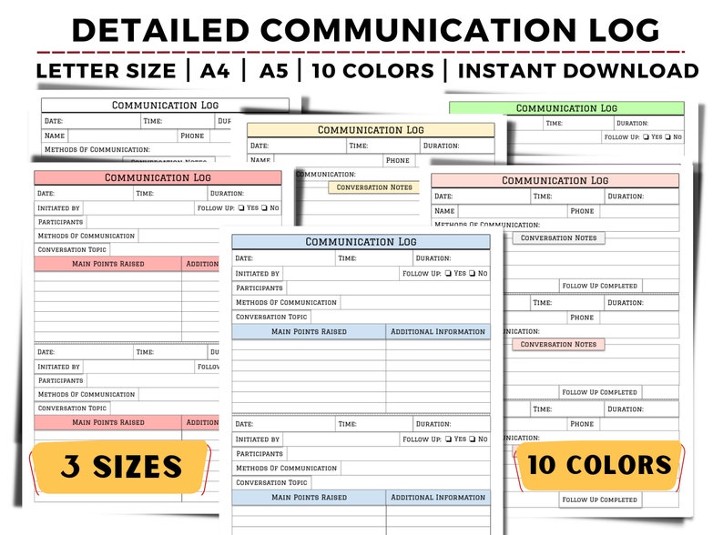 Communication Log Printable, Contact Tracker (fillable PDF) - Etsy