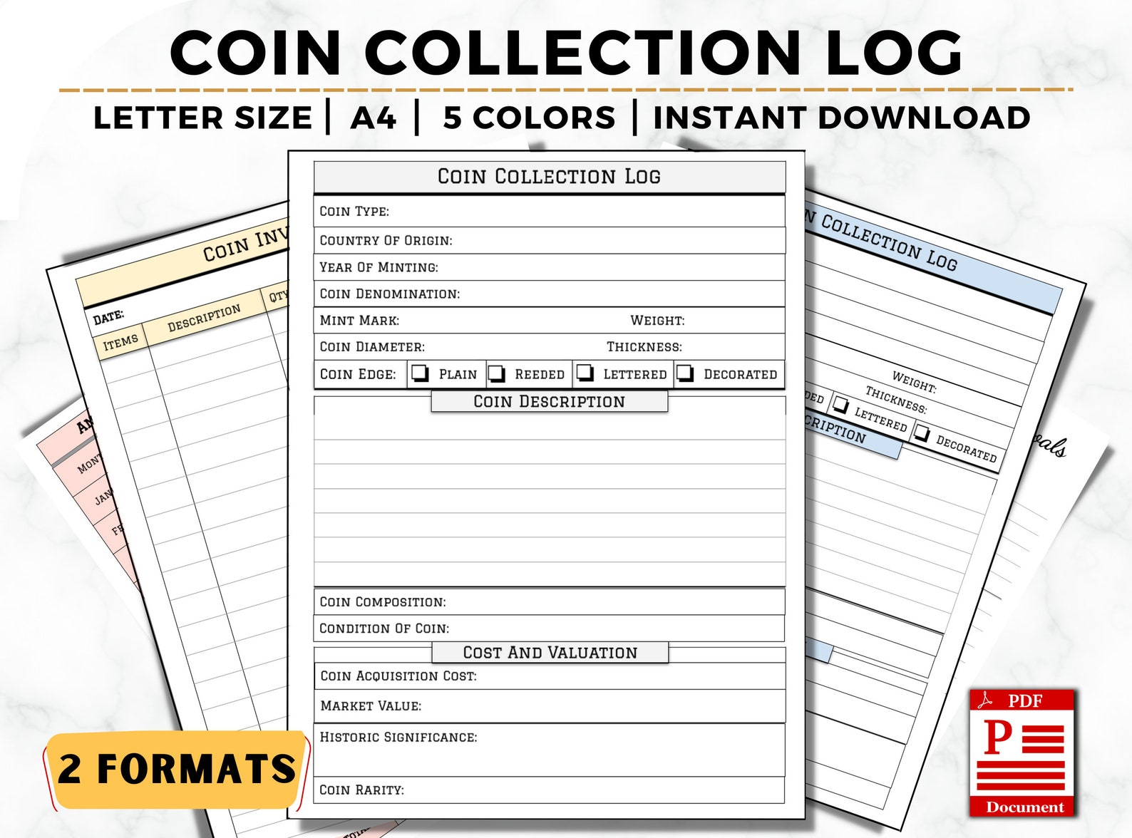 Coin Collection Printable Coin Inventory Log Book for Coin - Etsy
