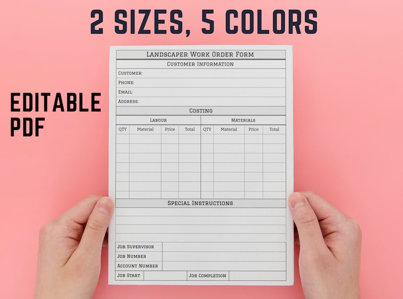 Lawn Care Client Log Book, Landscaping Work Order (printable & Editable ...