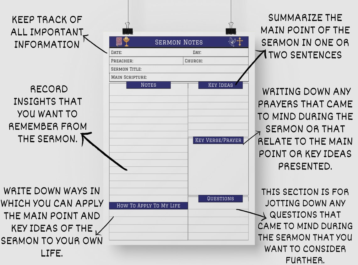 Printable Sermon Notes Sermon Summary & Scripture Lesson - Etsy