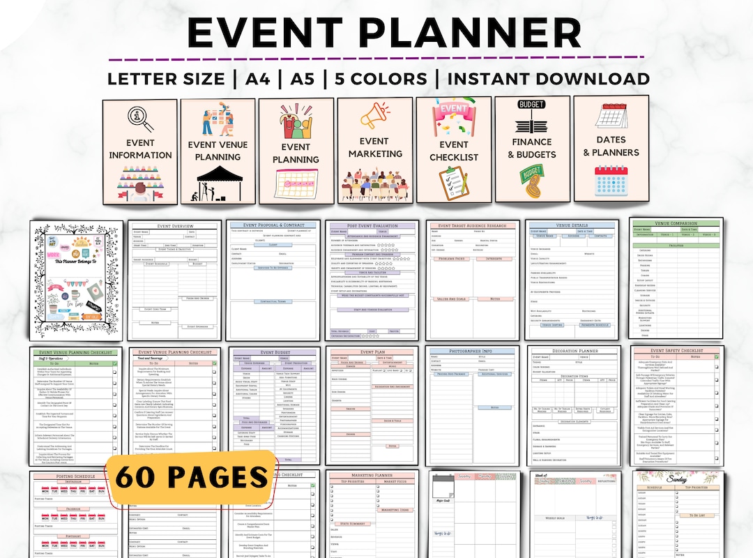 Event Planner Printable, Event Planning Checklist, Party Planner, Venue ...
