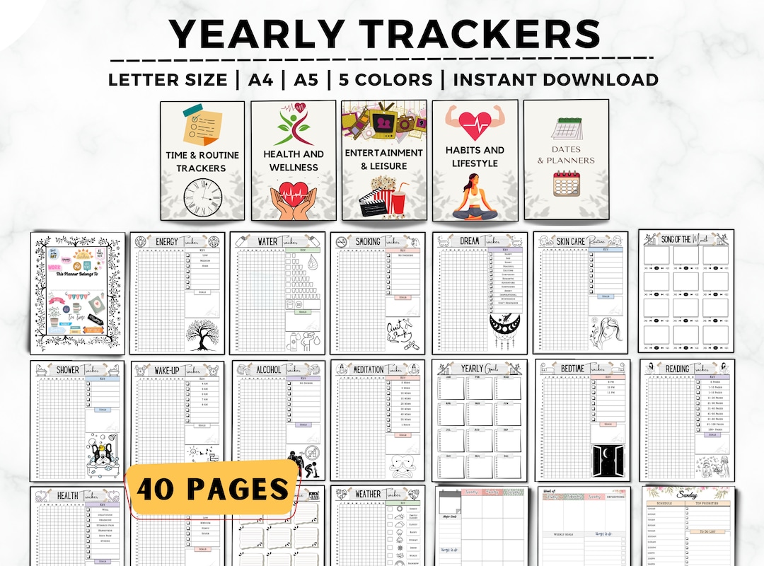 Yearly Tracker Printable, Yearly Tracker Journal, Year in Pixels ...