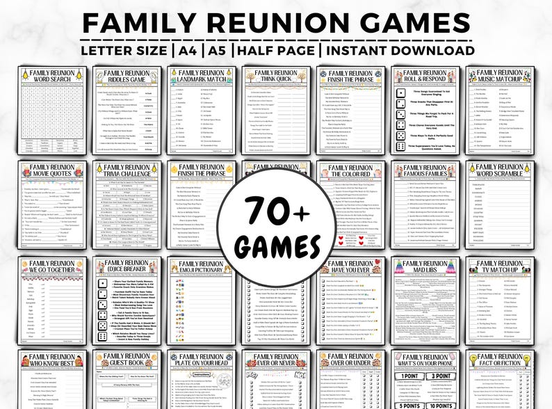 Family Reunion Games Bundle, 80 Family Reunion Activities, Family ...