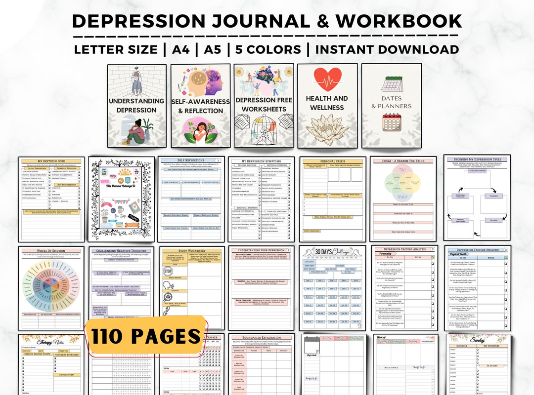 Depression Mental Health Journal, Depression Workbook, CBT Worksheets ...