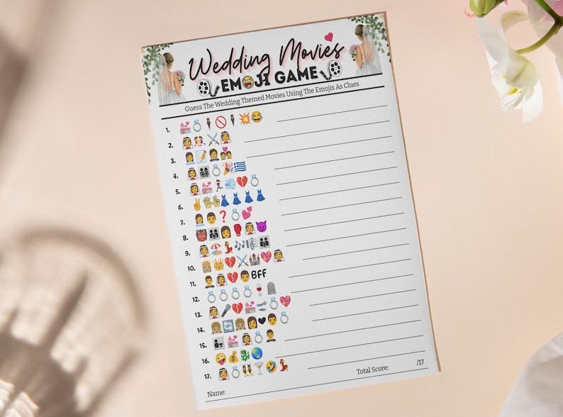 Bridal Shower Wedding Movies Emoji Pictionary Game, Bridal Shower ...