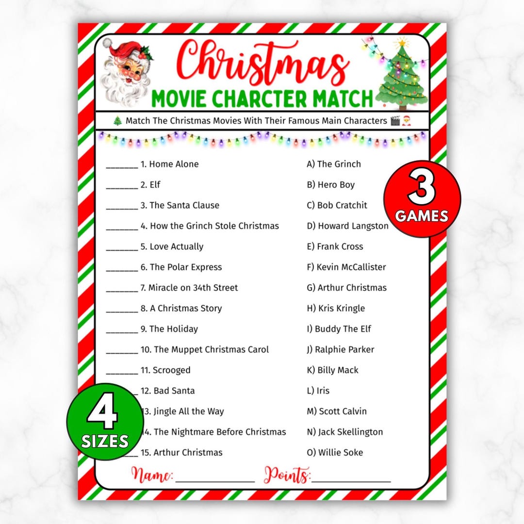 Christmas Movie Match Game, Actors & Christmas Movie Characters ...