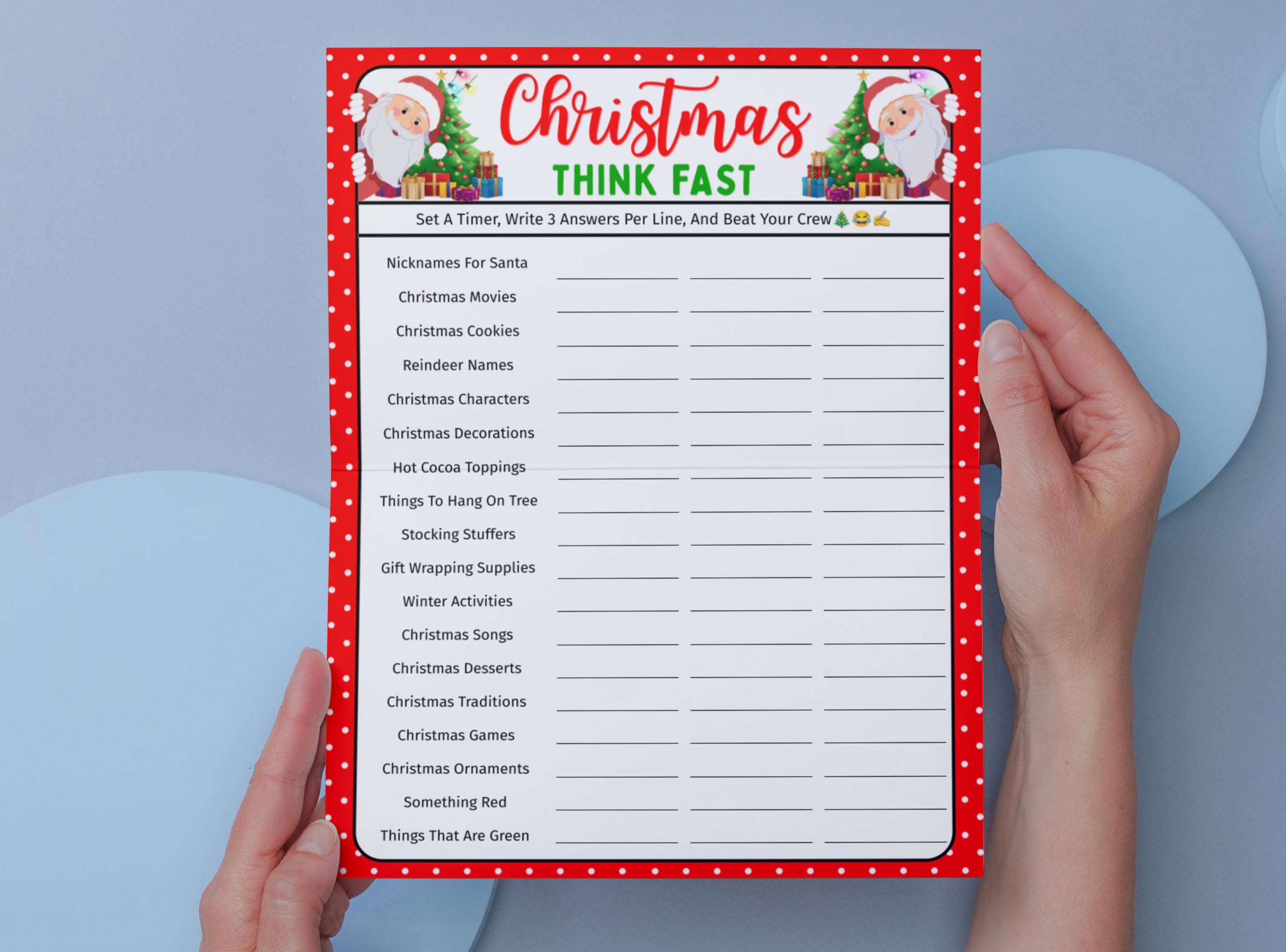 Think Fast Christmas Game, Think Quick, Printable Christmas Game ...