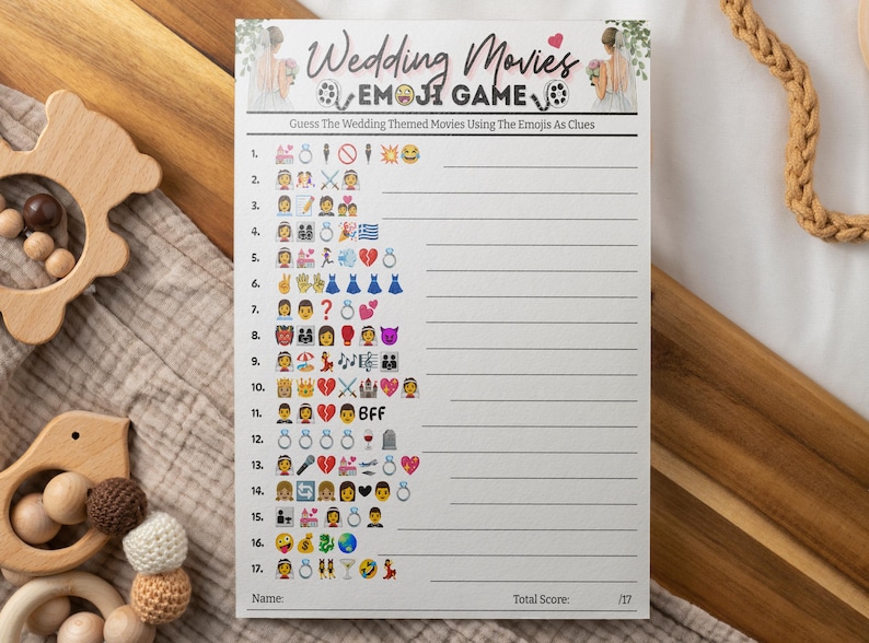 Bridal Shower Wedding Movies Emoji Pictionary Game, Bridal Shower ...