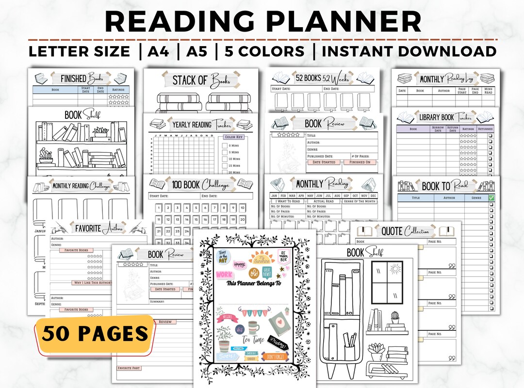 Reading Journal Printable Book Reading Planner Reading - Etsy