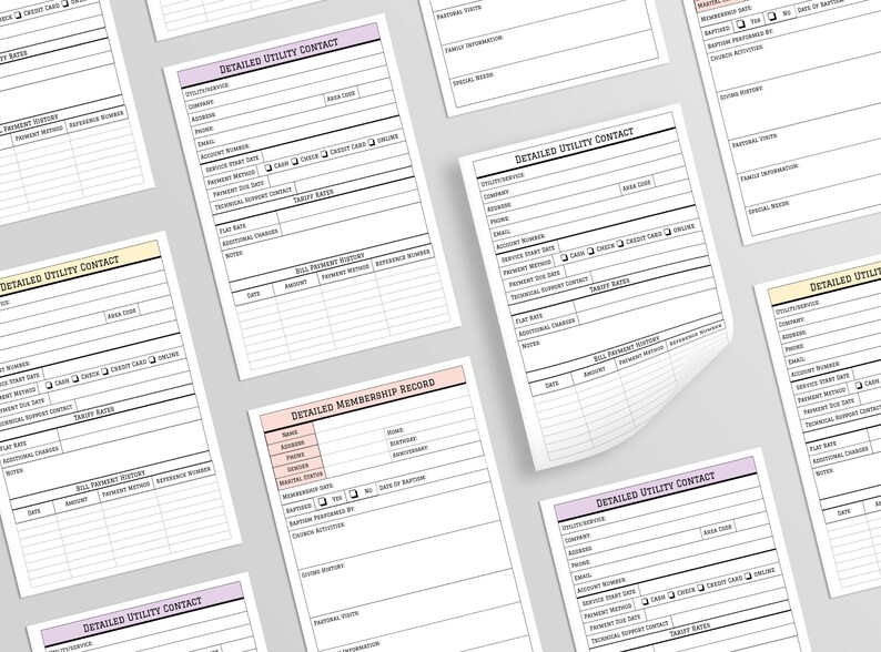 Printable Utility Contacts, Utility Service Address Book, Utility ...