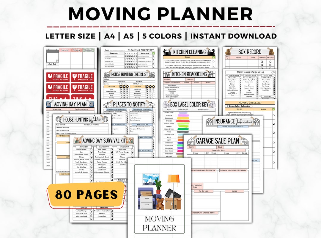 Moving Checklist, Moving Planner, Relocation Planner, Moving Labels ...