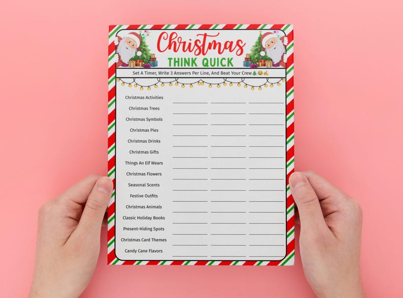 Think Fast Christmas Game, Think Quick, Printable Christmas Game ...