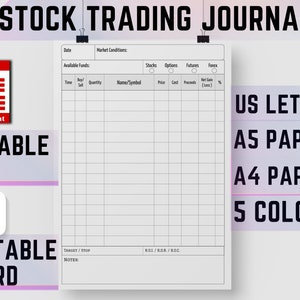 Stock Trading Journal, Portfolio Tracker (printable, Editable PDF) - Etsy
