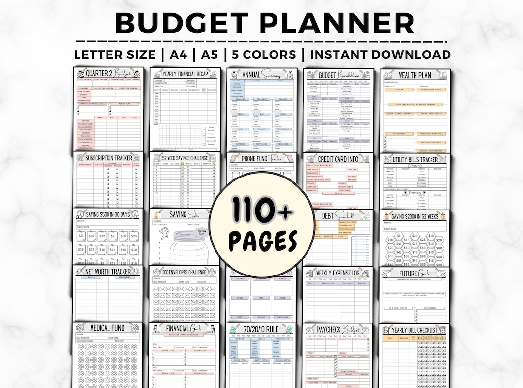 Finance Planner Bundle: Budget, Savings, Debt Tracker (110+ Pages ...