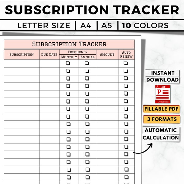 Subscription Service Tracker Printable Template - Etsy