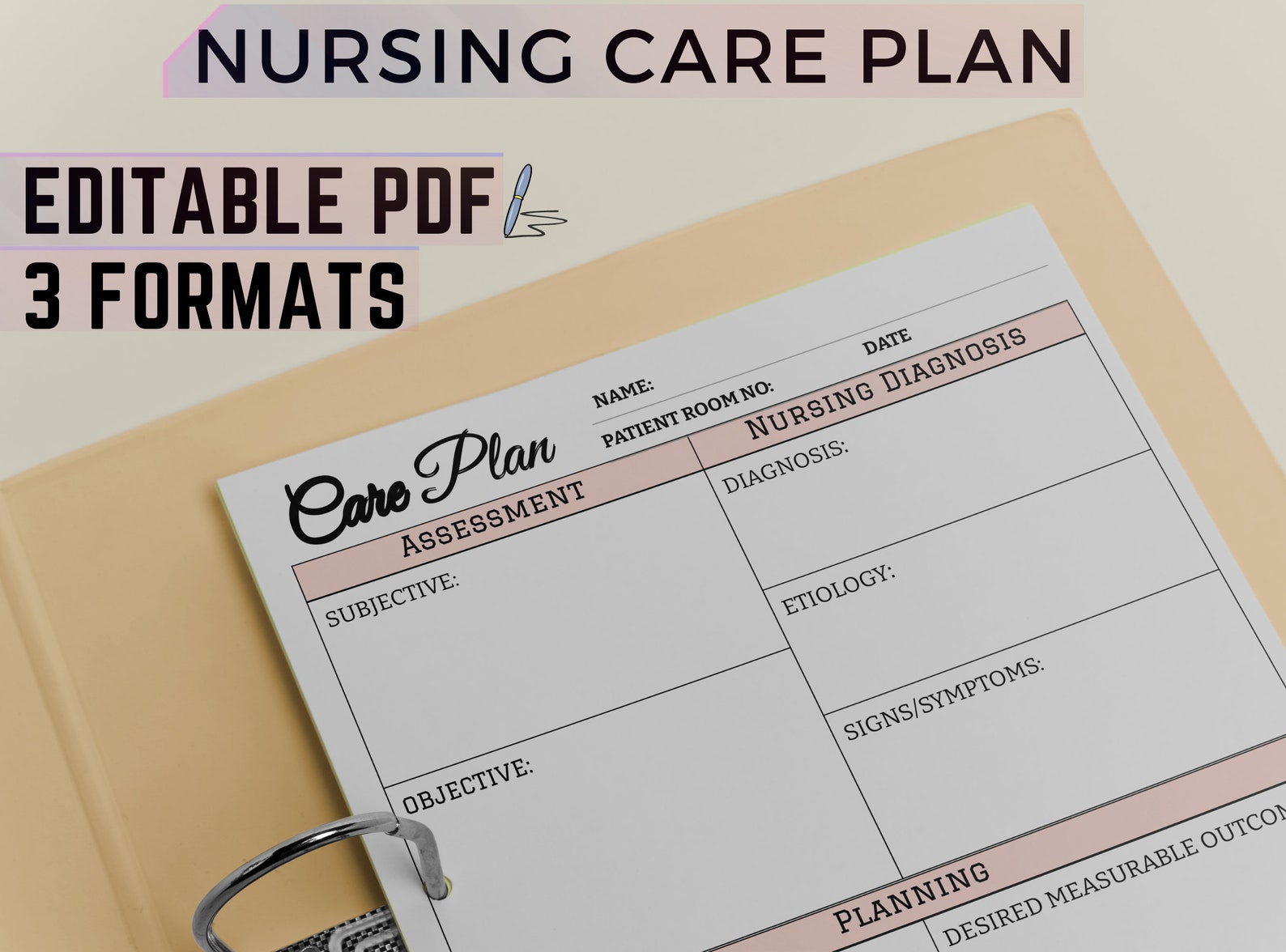 Editable Nursing Care Plan Template, Nursing Report Sheet (PDF) - Etsy