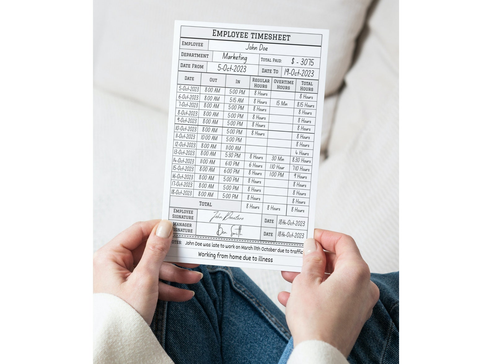 Employee Time Sheet. Editable Timesheet Form. Printable Timesheet ...