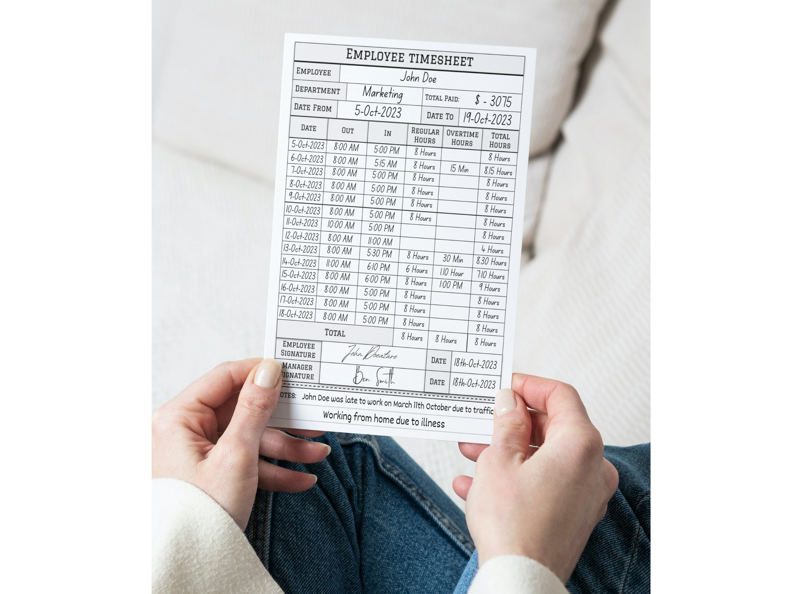 Employee Time Sheet. Editable Timesheet Form. Printable - Etsy UK