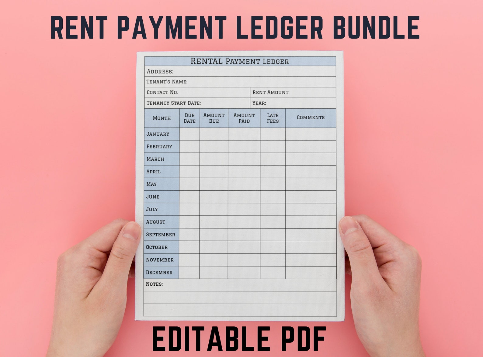 Rent Payment Ledger Bundle – Editable Rental Tracker (PDF, PNG) - Etsy