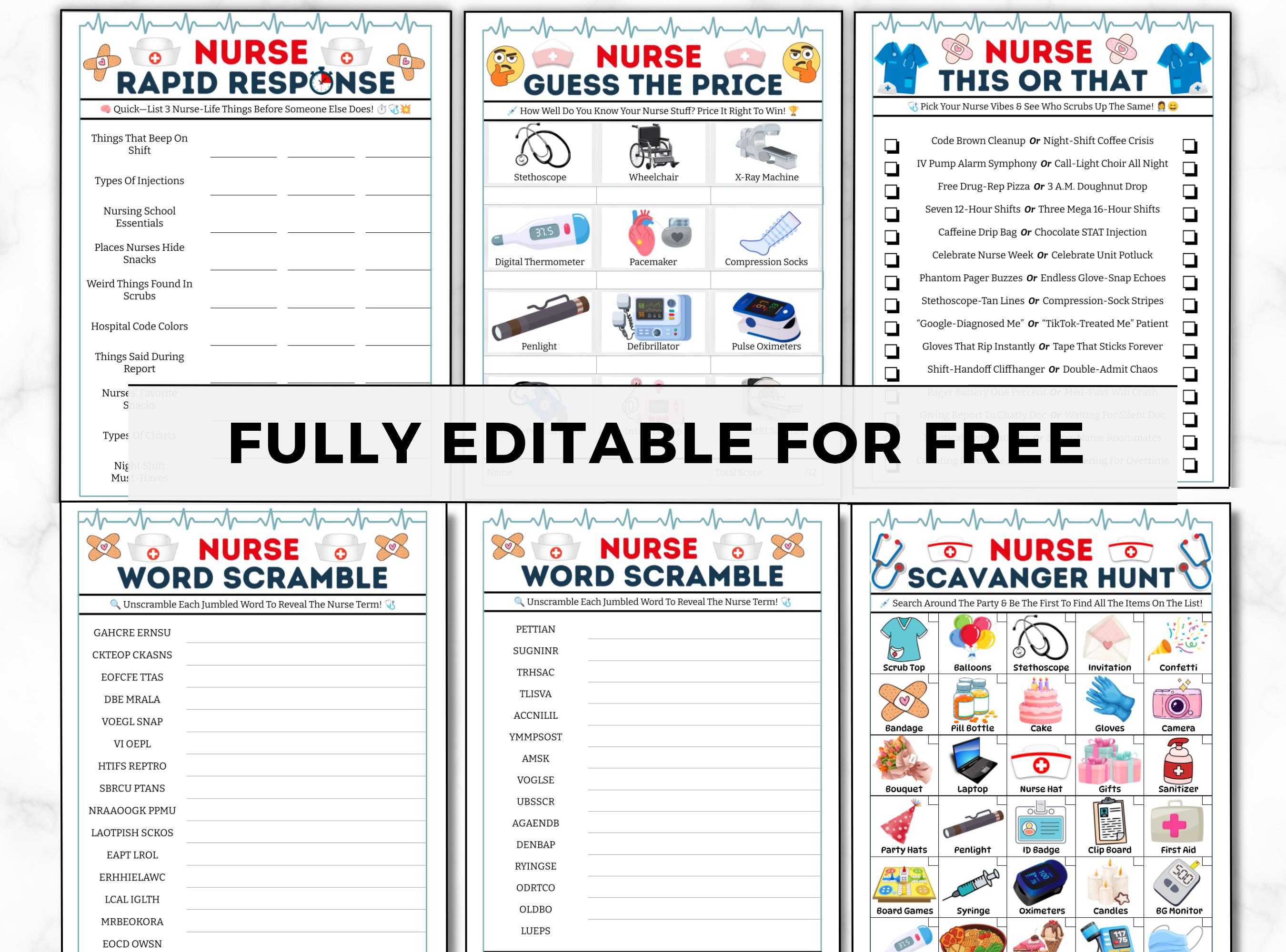 Nurse Games Bundle, Nurse Party Games, Nurse Trivia Games, Nurse ...