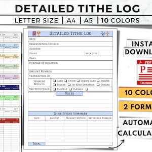 Tithe and Offering Tracker, Church Giving Printable, Tithing Record ...