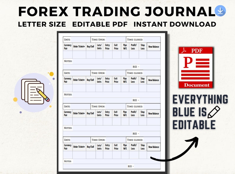 Forex Trading Journal, Investment Tracker, Editable PDF (digital ...